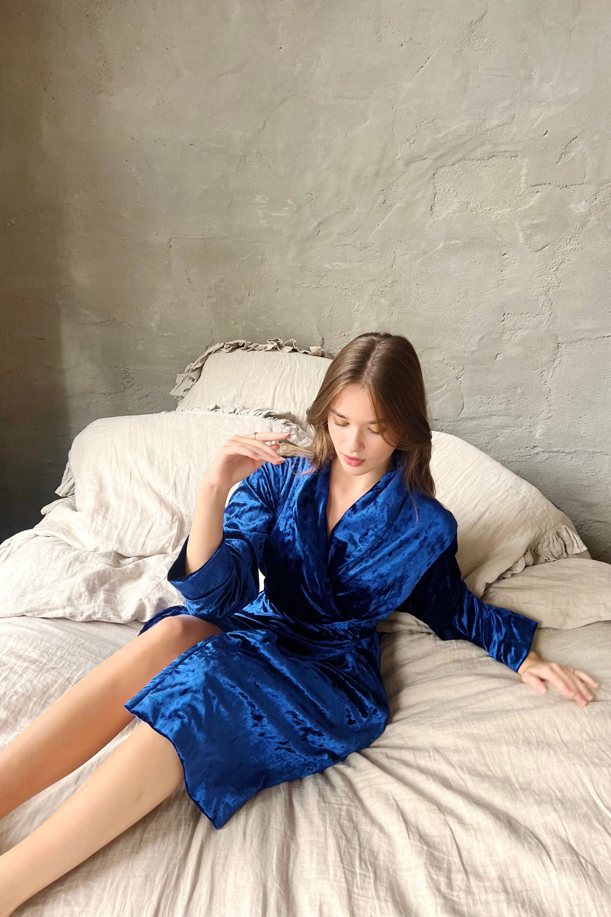 Bright blue velvet robe